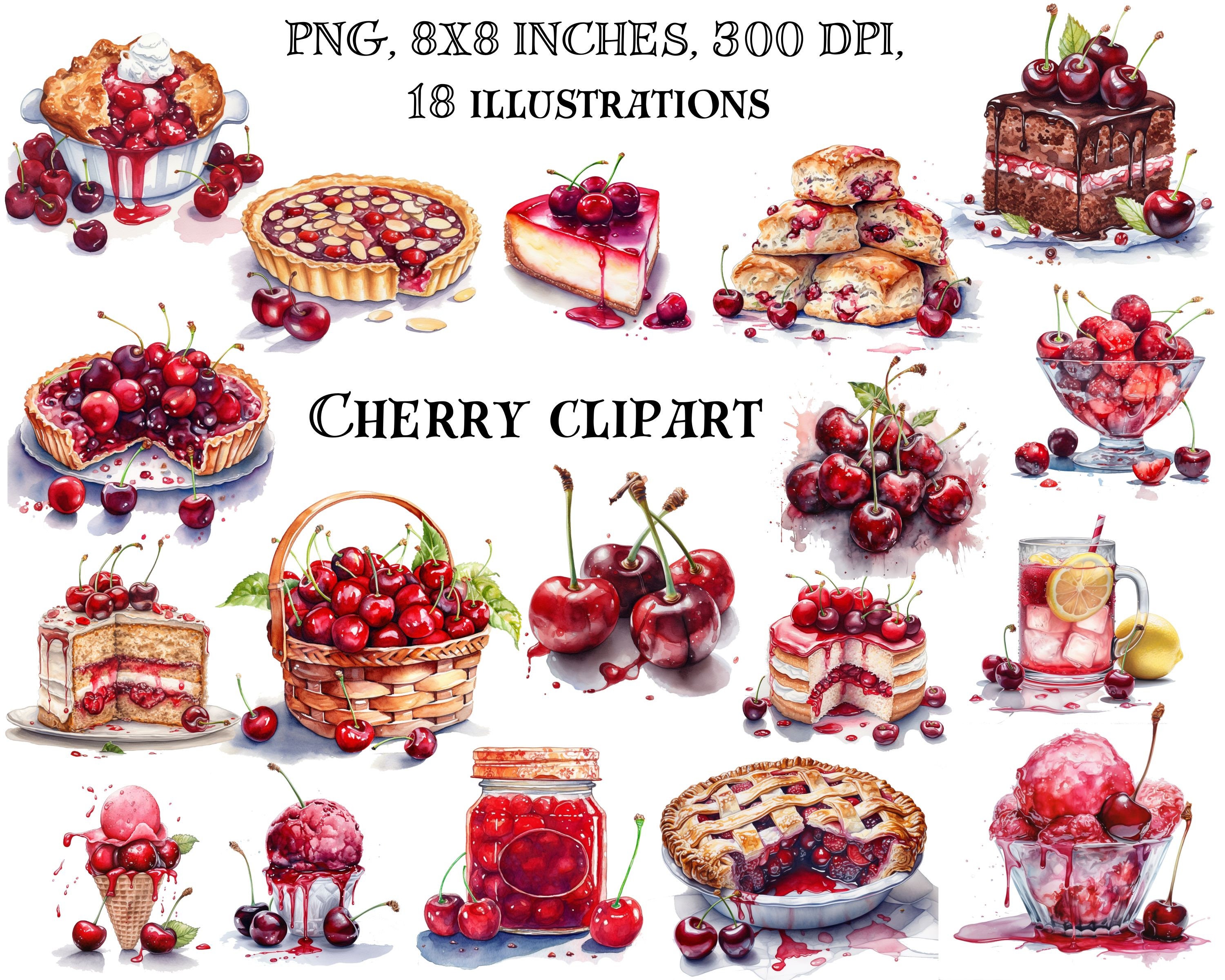 Cherry Recipes Clip Art Artistic Illustrations for Culinary Enthusiasts ...