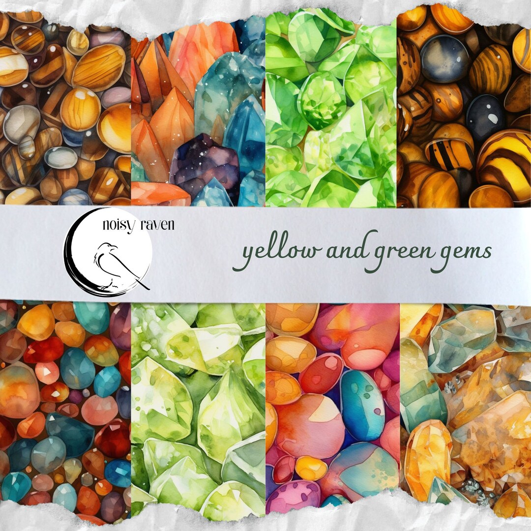 Yellow and Green Gems Seamless Patterns Precious Stones Repeat Print ...