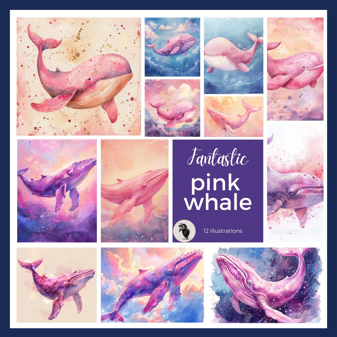 Adorable Pink Whale Illustrations - Cute Digital Art for Nursery Decor ...