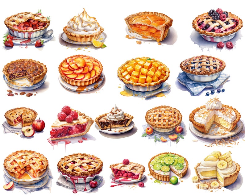 Delicious Delights: Summer Pies Clip Art Set Fruit-filled Tarts ...