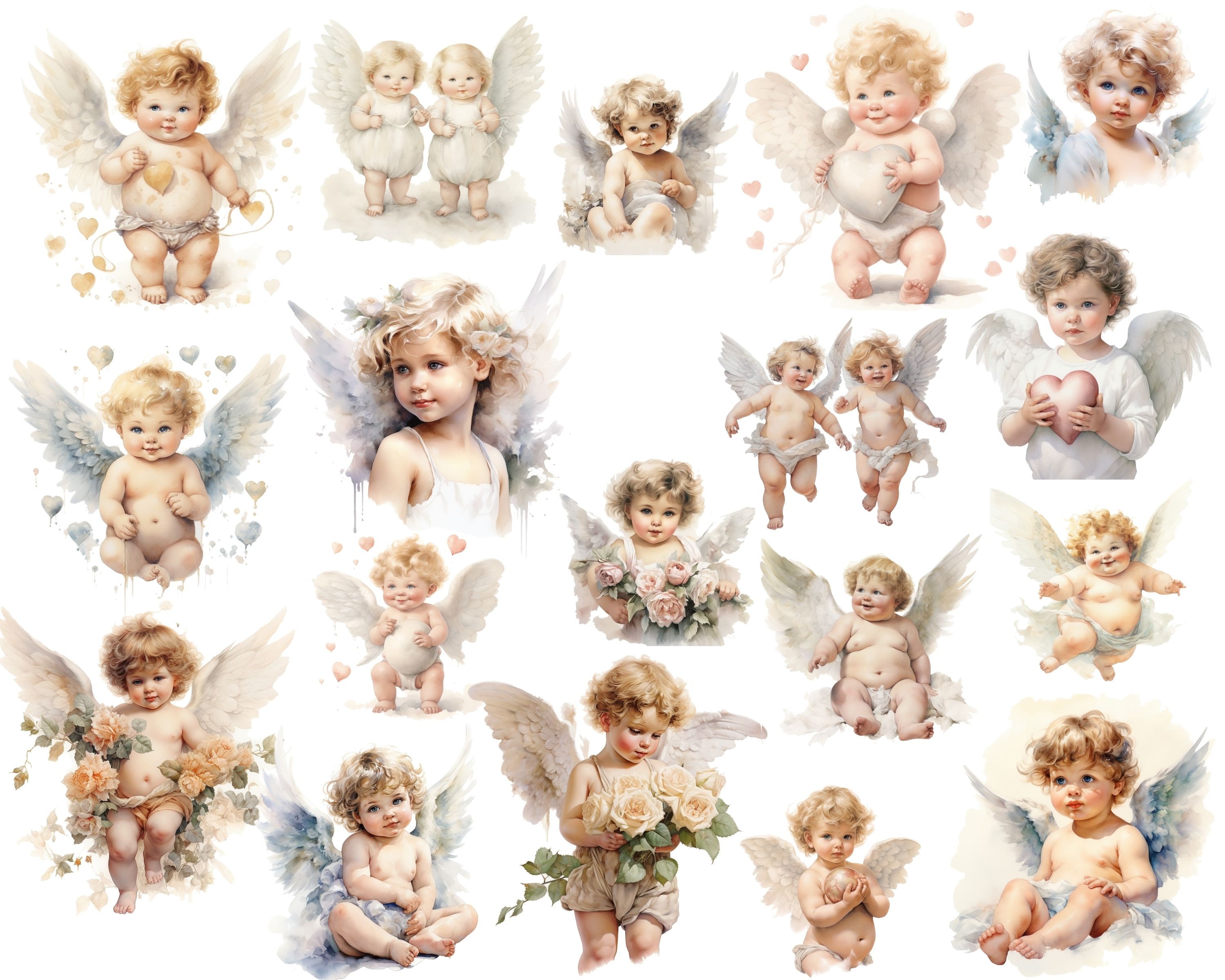 Cherubs Clip Art Angelic Cupids for Crafts, Decor, and Stationery Baby ...