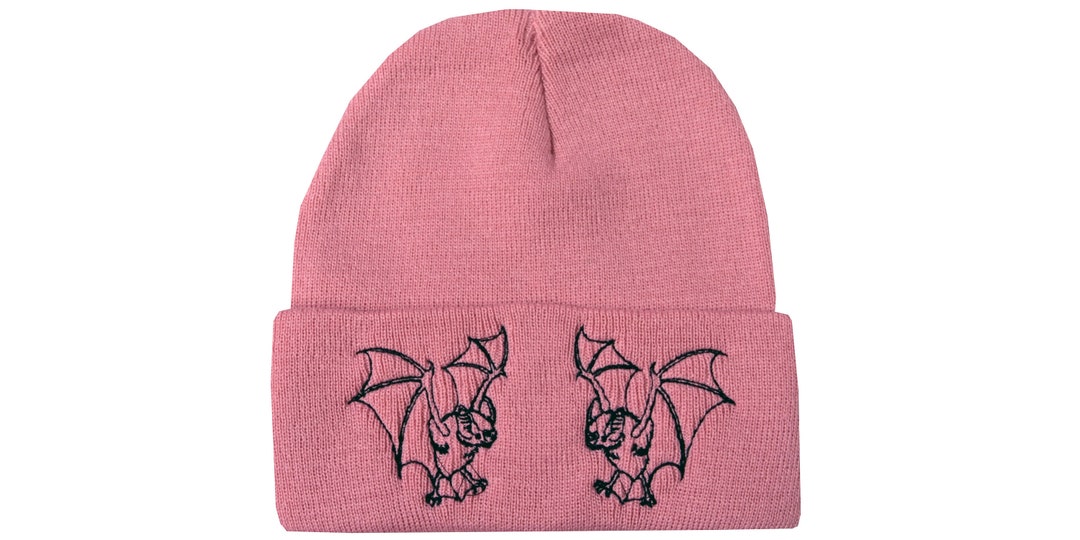Vampire Bats Dusty Pink Beanie Hat Embroidered Vampire Alternative Goth ...