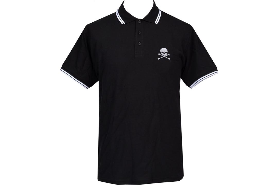 Skull Punk Polo Shirt – Black & White Crossbones Mod Fit Men’s ...