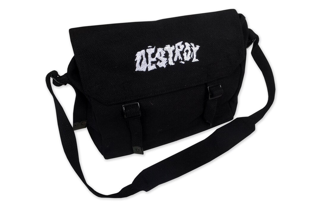 Destroy Punk Shoulder Bag – Black Canvas Army Satchel With Embroidered ...
