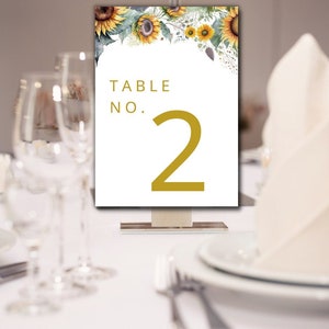 Sunflower Printable Table Numbers, Editable Table Numbers 1-9, 5x7 ...