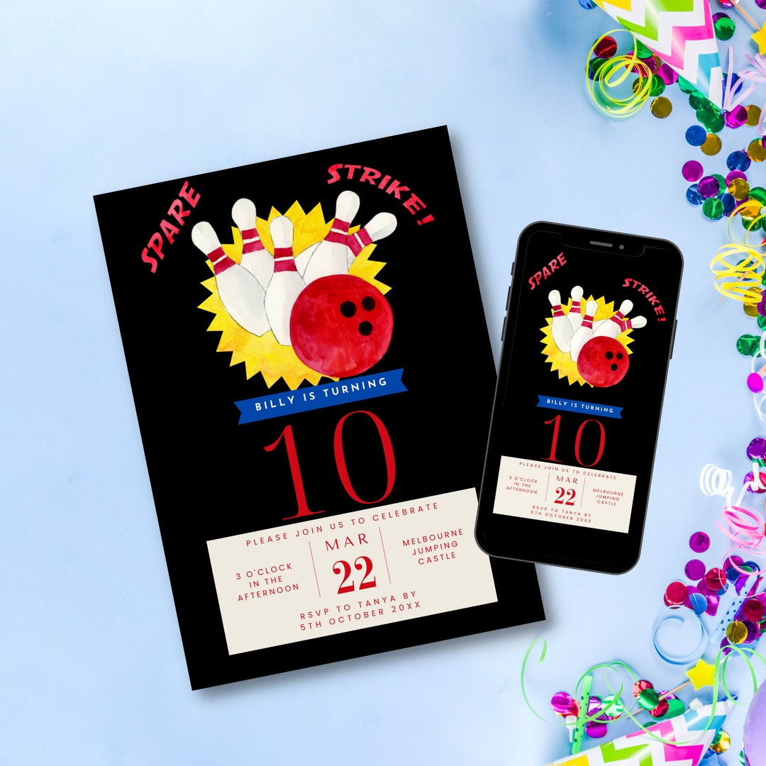 Bowling Birthday Party Invitation Template Kids Bowling Party ...