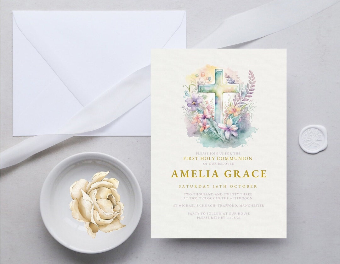 First Holy Communion Invitation, Girl 1st Holy Communion Invitation ...