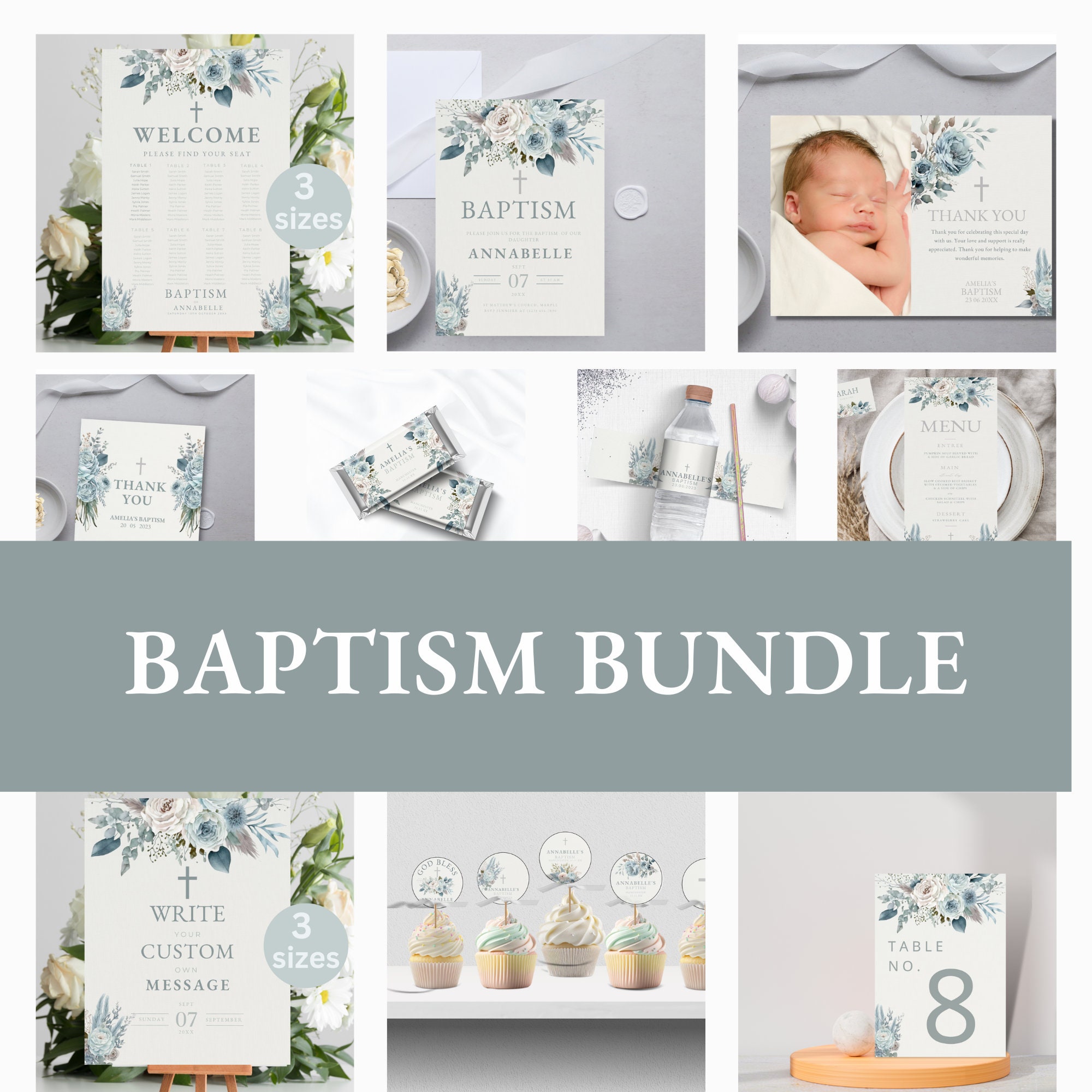 Blue Floral Baptism Girl Baptism Bundle Editable LDS Baptism - Etsy