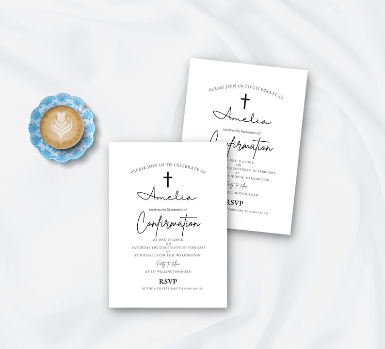 Minimalist Confirmation Invitation Template White With Black Text ...