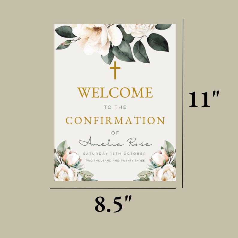 Girls Confirmation Welcome Sign, Floral Sign, Religious Canva Sign ...