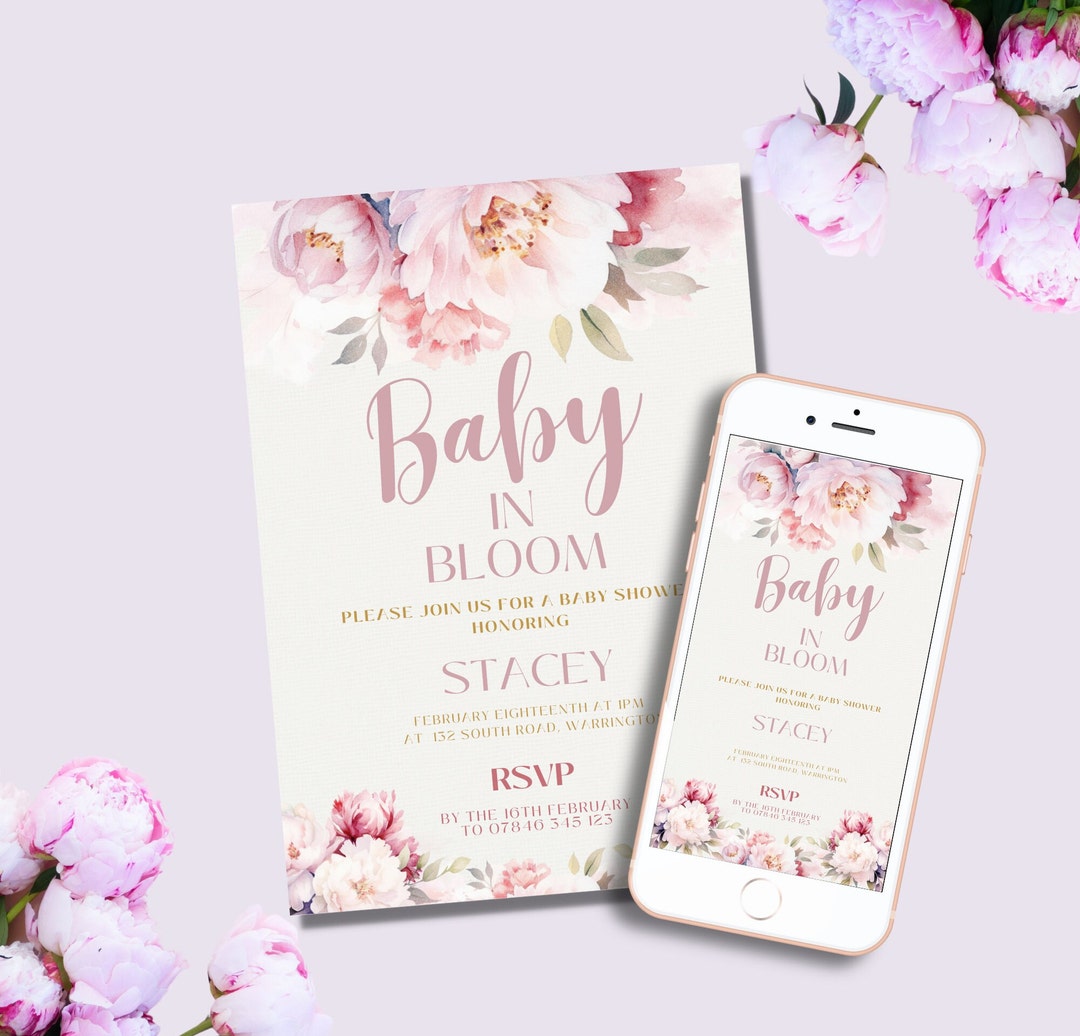 Boho Floral Baby Shower Invitation Baby in Bloom Invitation Garden Baby ...