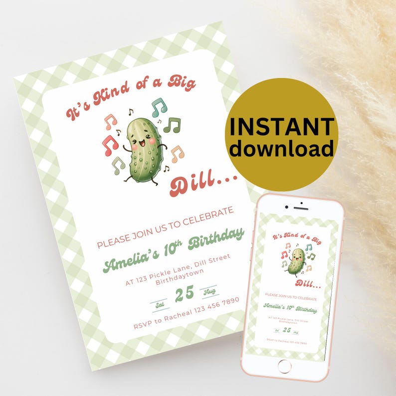 Pickle Birthday Invitation Editable Canva Template Digital Party Invite ...