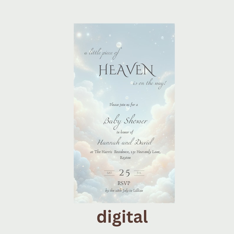 A Little Piece of Heaven Baby Shower Invitation Boy A Little Bit of ...