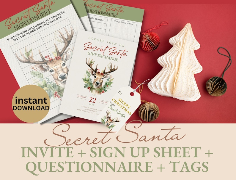 Secret Santa Sign up Sheet, Potluck Sign up Form, Printable Secret ...