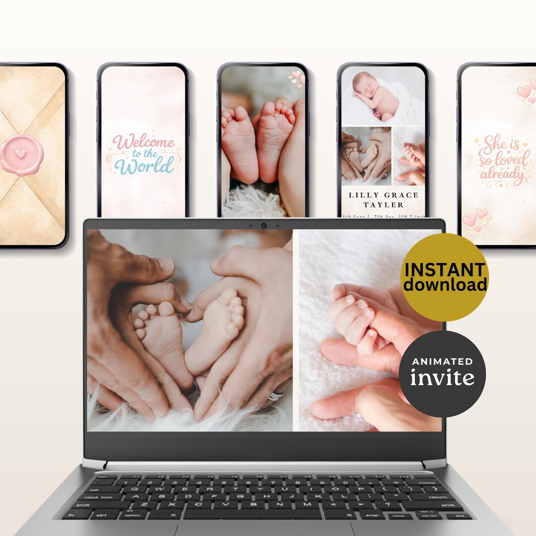 Animated Baby Girl Announcement Template Canva Editable Baby Reveal ...