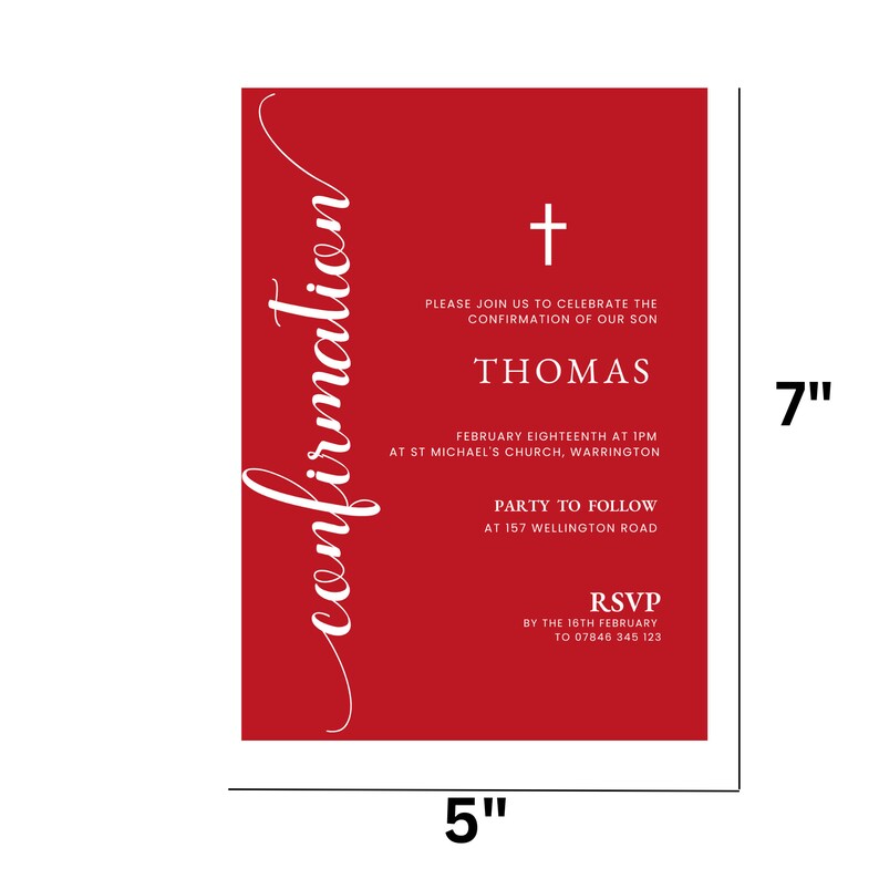 Red Confirmation Invitation Template, Modern Confirmation Invitation ...