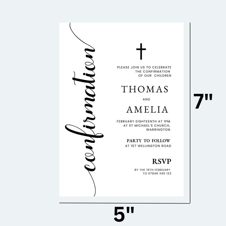 Twins Confirmation Invitation Template, Minimalist Confirmation Party ...