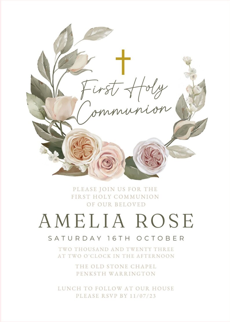 First Holy Communion Invitation Template, Printable, Editable First ...