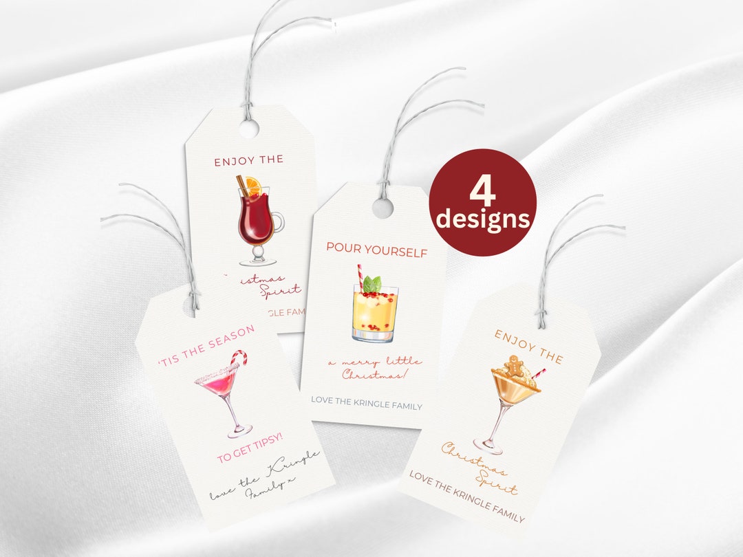 Editable Festive Cocktail Gift Tag, Christmas Spirit Gift Tag Template ...