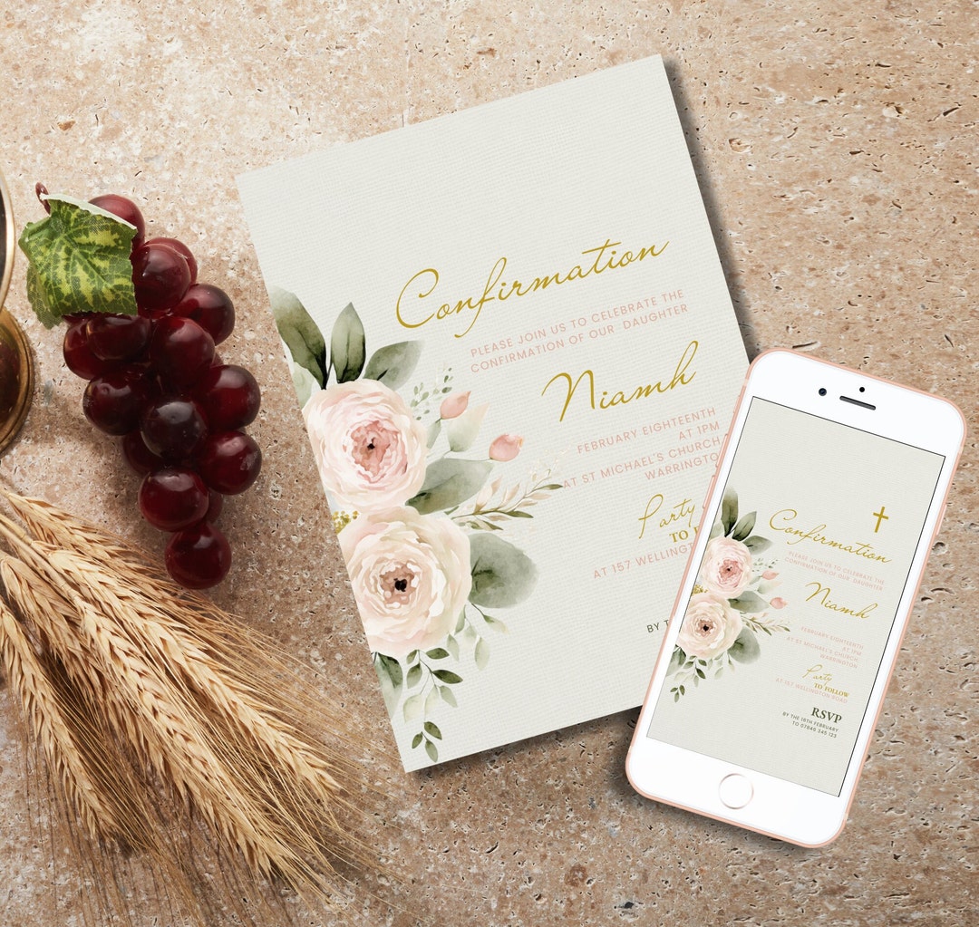Blush Pink Floral Confirmation Digital Invitation, Girls Confirmation ...