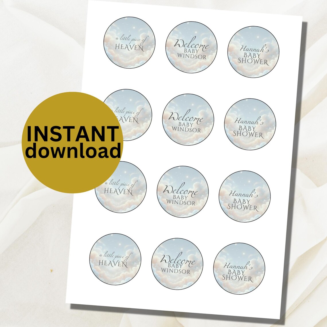 Editable Heaven Sent Baby Shower Cupcake Toppers (digital Download) - Etsy