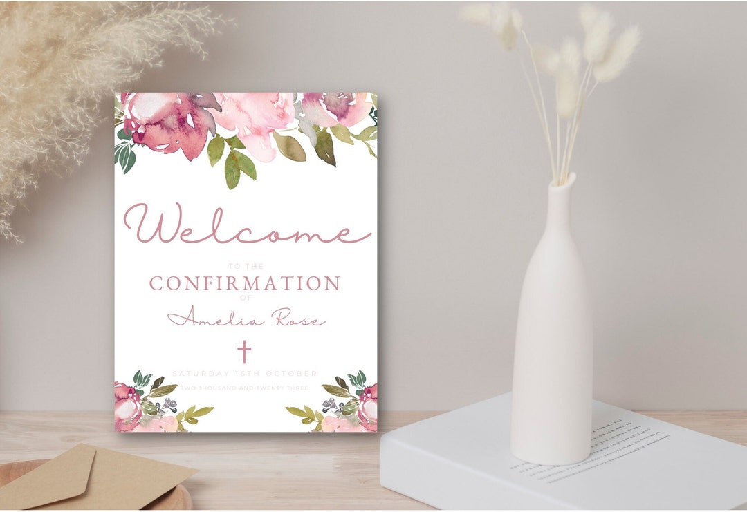 Floral Confirmation Welcome Sign, Pink Confirmation Welcome Sign, Girl ...