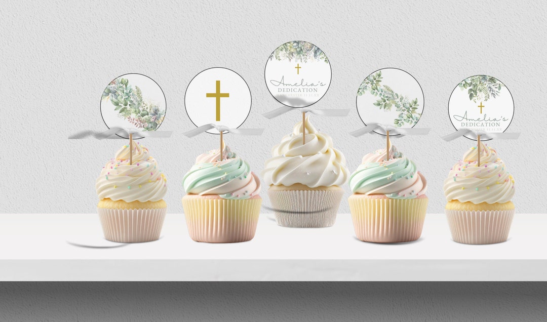 Dedication Cupcake Toppers, Green and Gold Dedication Cake Toppers ...