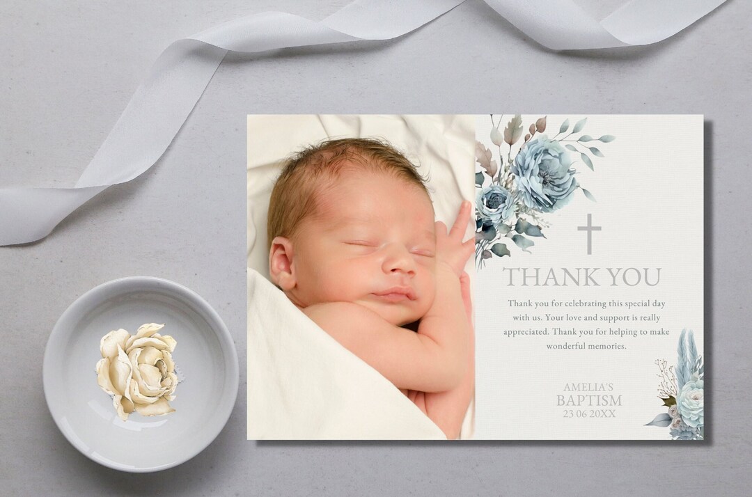 LDS Baptism Thank You Card Picture, Blue Photo Card, Girls Blue Thank ...