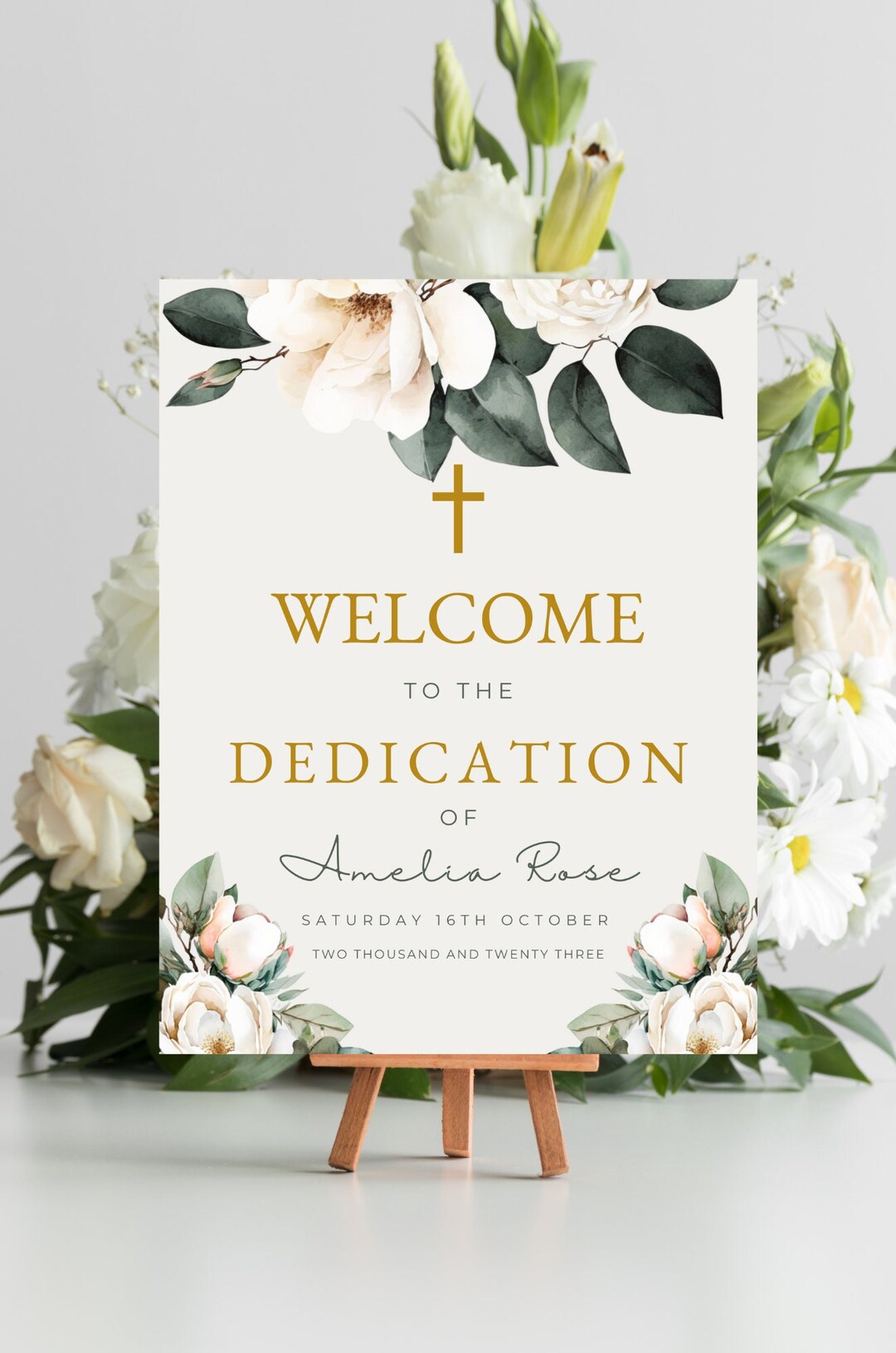Printable Dedication Welcome Sign, Floral Welcome Sign, Girls ...