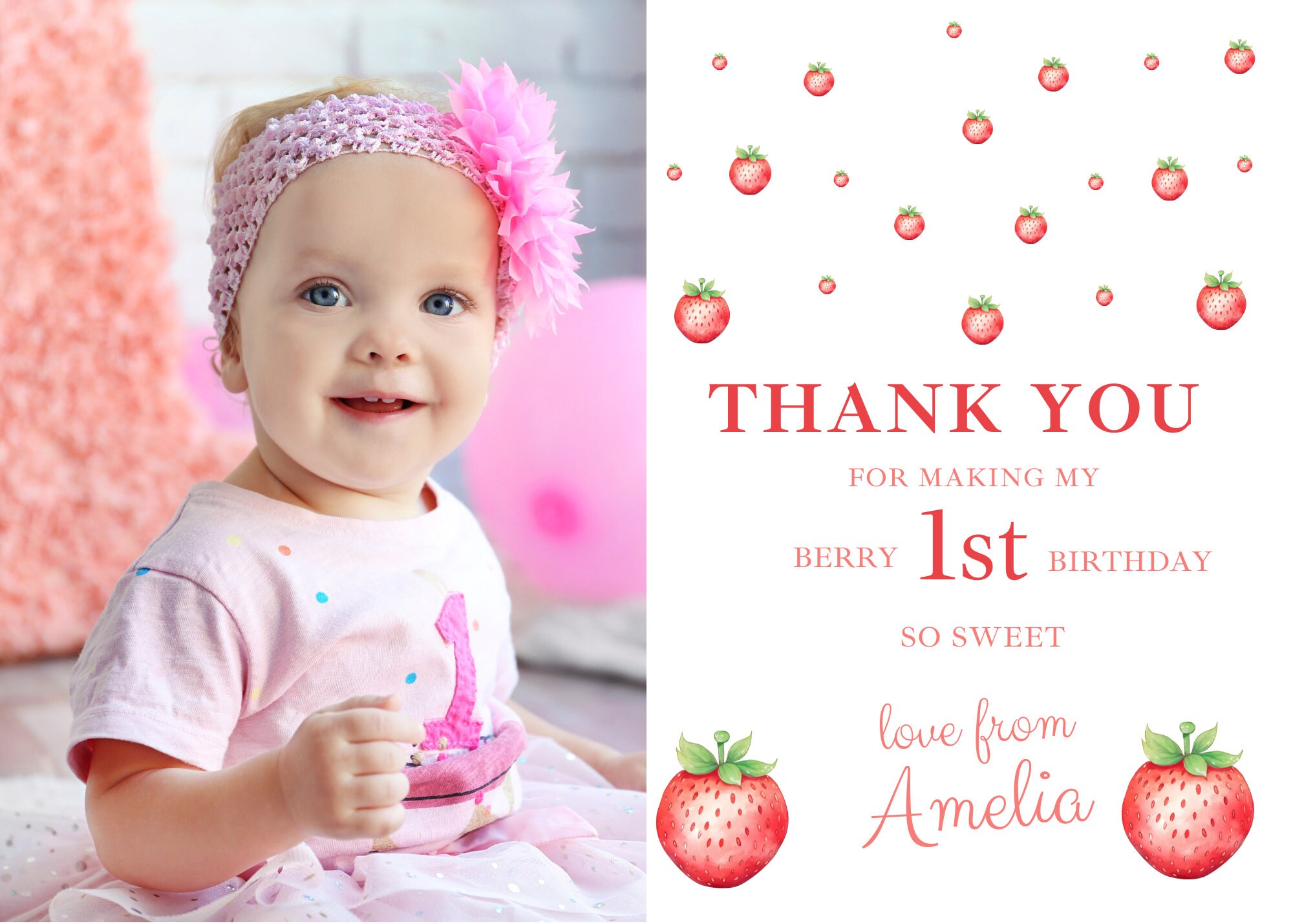 Berry First Birthday Thank You Card, Strawberry Thank You Card Photo ...