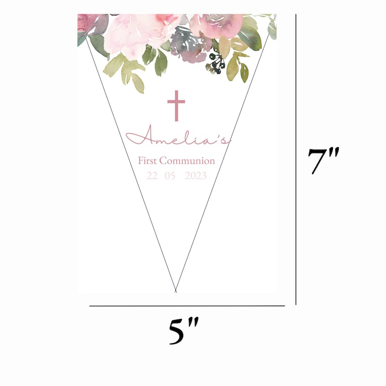 Printable Pink Floral First Communion Bunting 5"x7" Printable Template ...