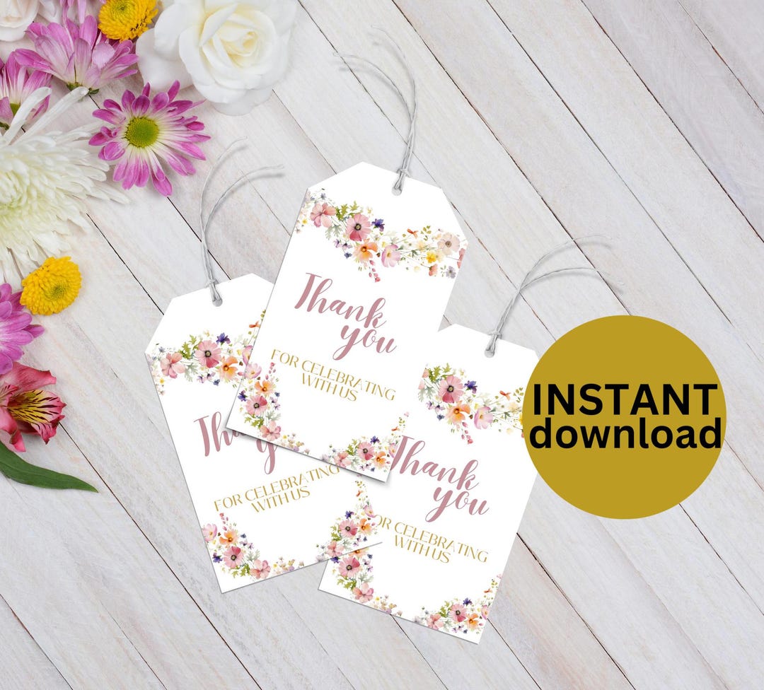 Editable Wildflower Favor Tag Template Editable Thank You Tag Baby ...