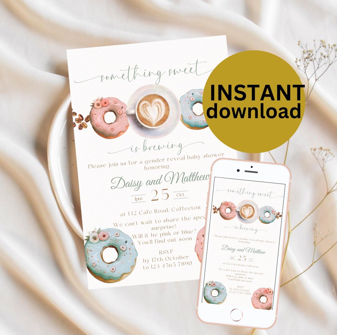 Something Sweet Gender Reveal Invitation Editable Digital Template Fun ...