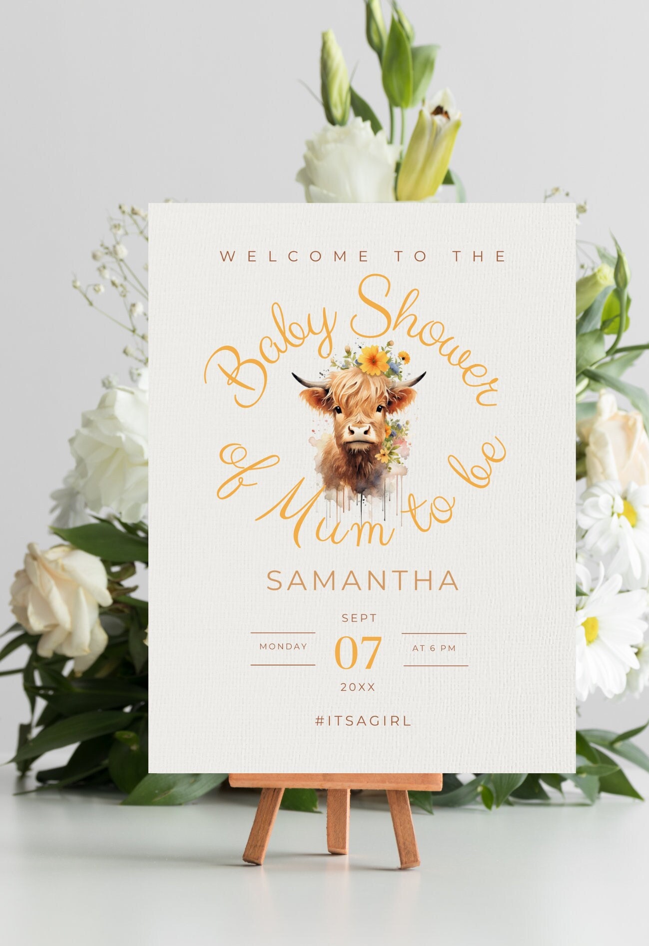 Highland Cow Baby Shower Sign Editable Template, Cow Welcome Poster ...