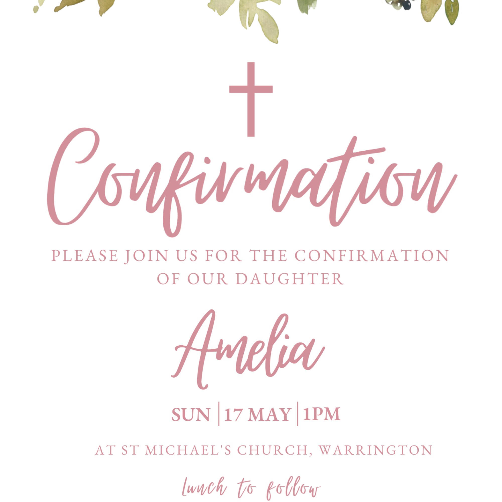 Pink Confirmation Invitation Printable Confirmation Canva - Etsy