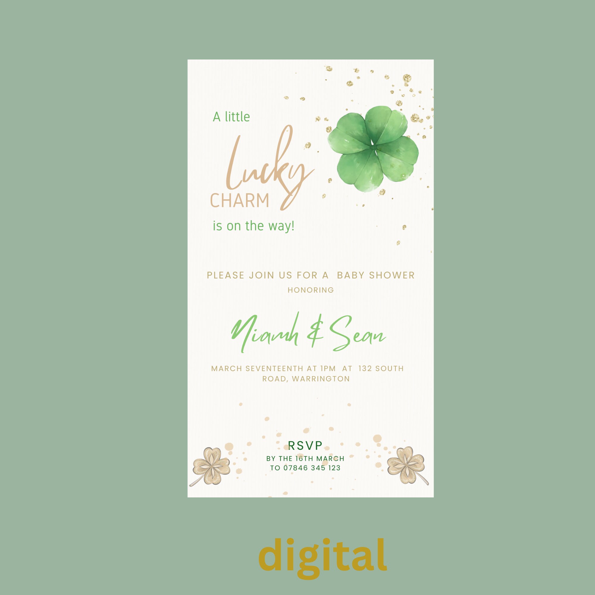 Gender Neutral Baby Shower Editable A Little Lucky Charm Baby Shower ...