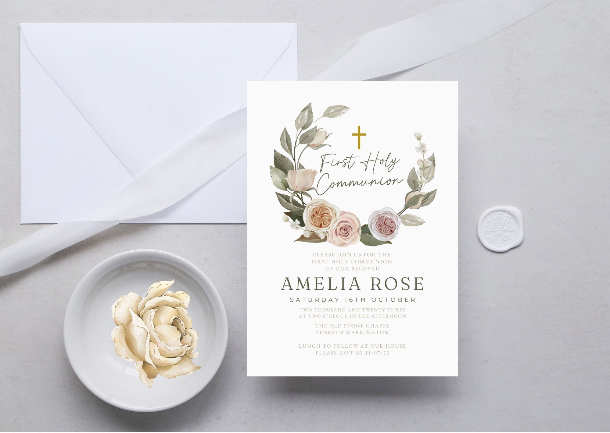 Rainbow First Holy Communion Invitation, Girls 1st Holy Communion ...
