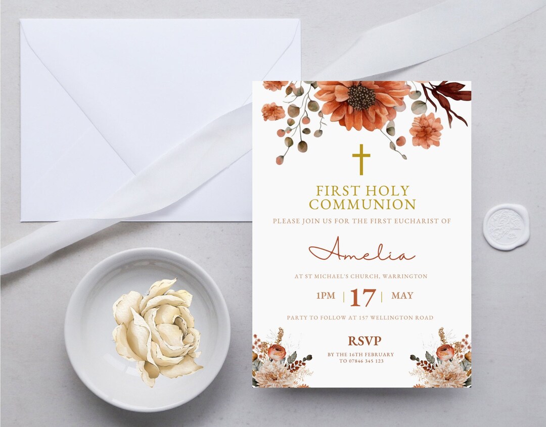 First Holy Communion Invitation Template, Fall Communion Invite ...