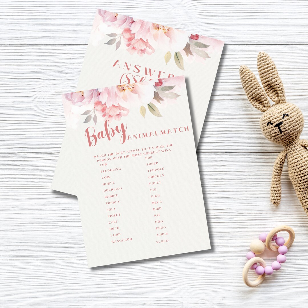 Baby Animal Matching Baby Shower Game, Baby in Bloom Baby Shower Game ...