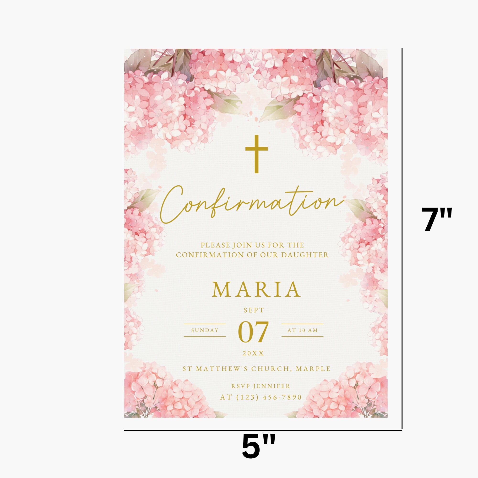 Blush Pink Confirmation Invitation Editable Template Hydrangea ...