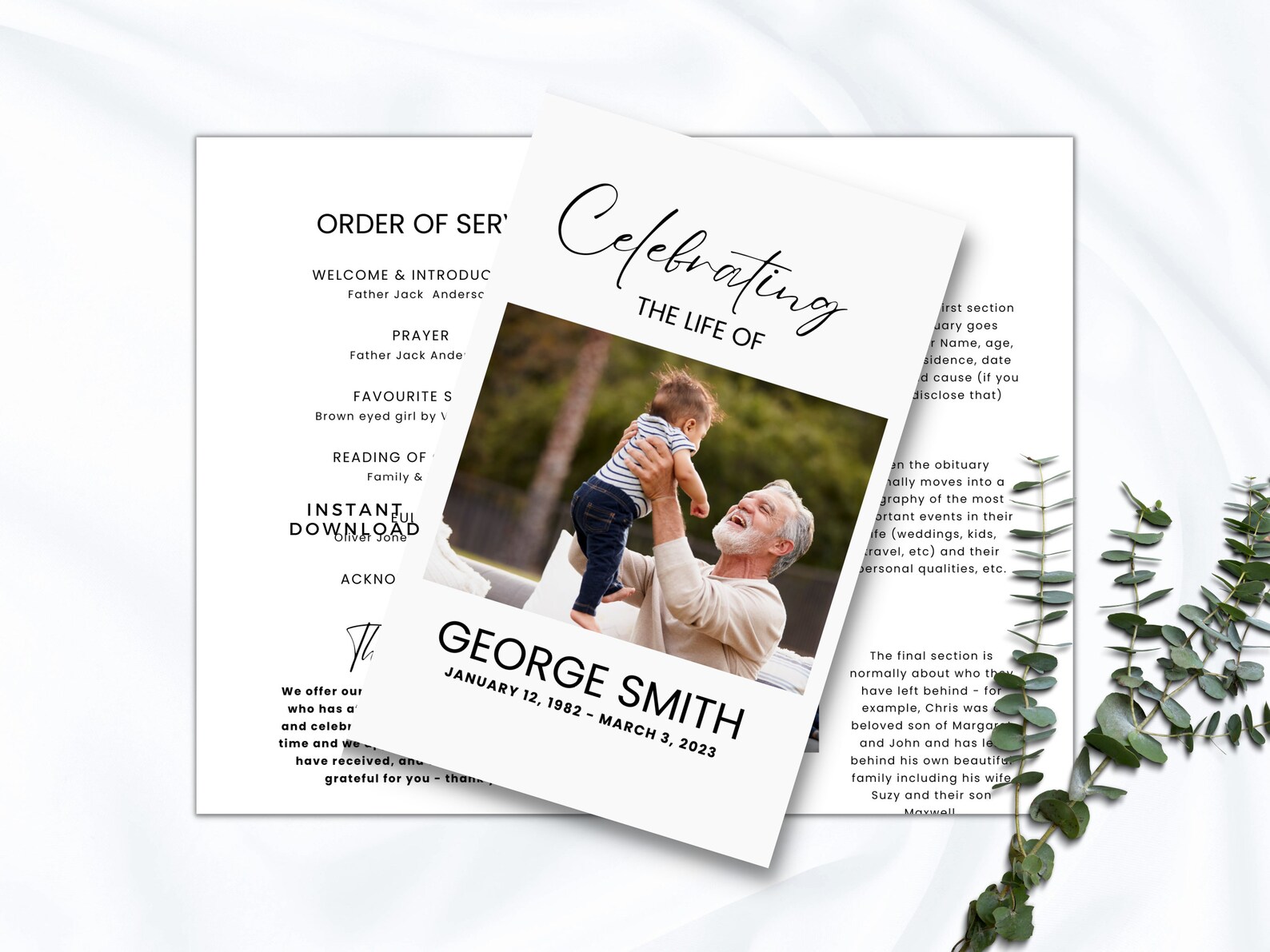 Minimalist Funeral Program Template Simple Funeral Memorial Program ...