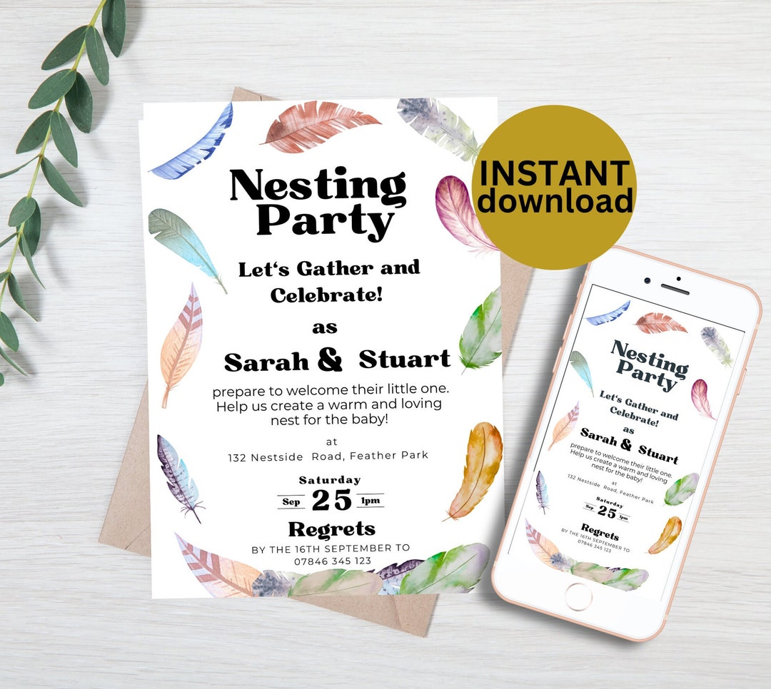 Feathers Nesting Party Invite Modern Nest Party Invitation Join Us for ...
