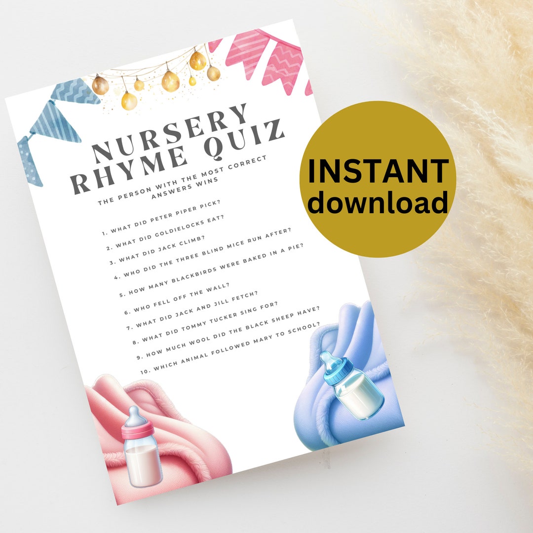 Nursery Rhyme Quiz Printable Instant Download Nursery Rhyme Fun ...