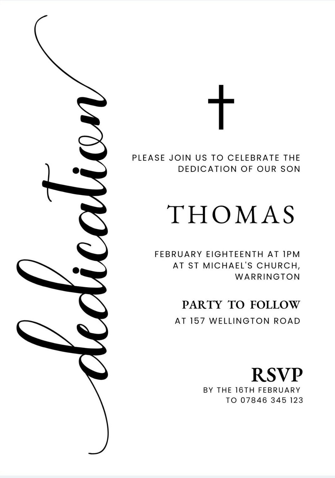 Minimalist Dedication Invitation, Modern Dedication Invite, Dedication ...