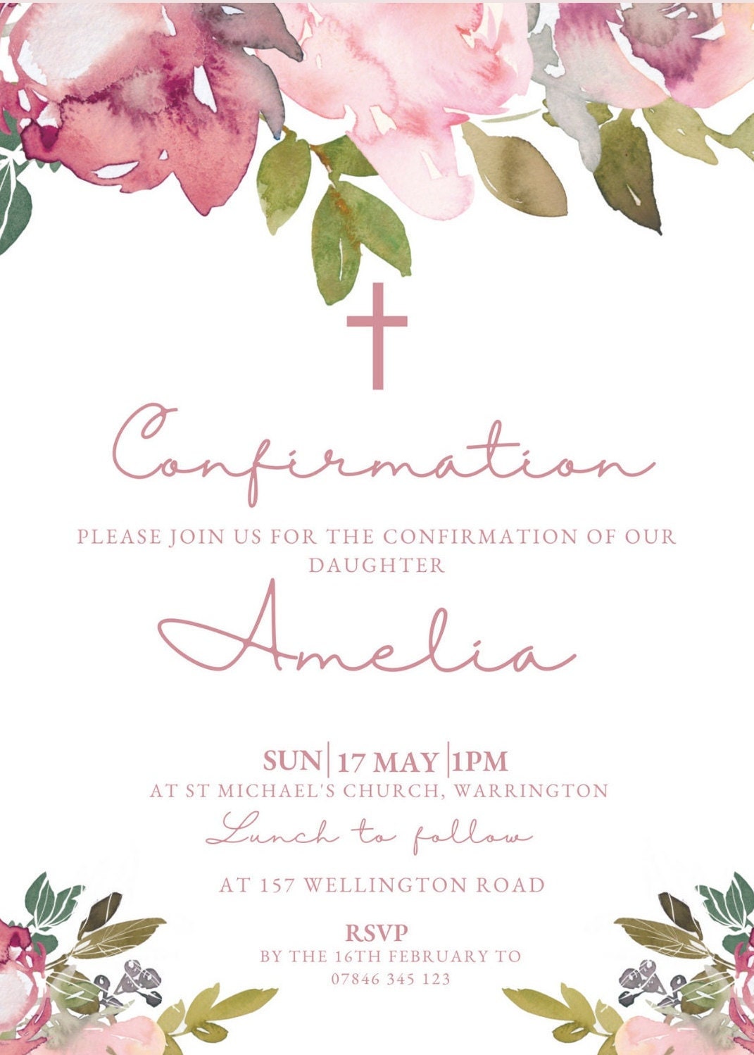 Confirmation Invitation Template, Girls Confirmation Invite, Printable ...