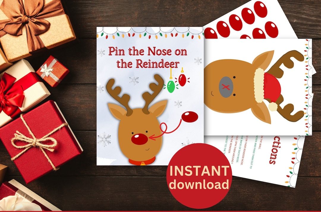 Pin the Nose on Reindeer, Christmas Party Game, Festive Family Fun ...