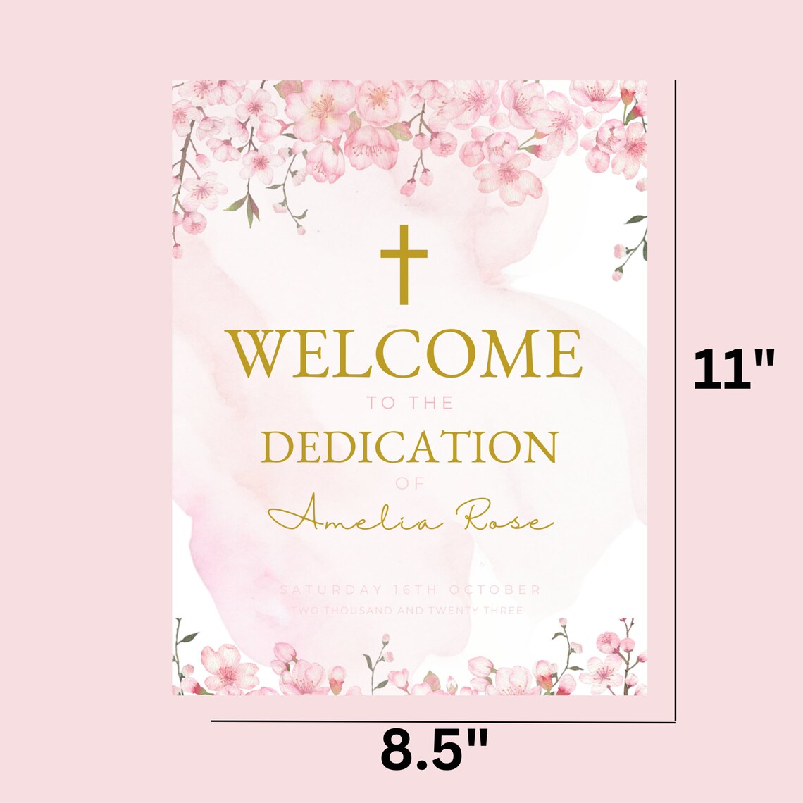 Girls Dedication Party Welcome Sign, Cherry Blossom Dedication Sign ...