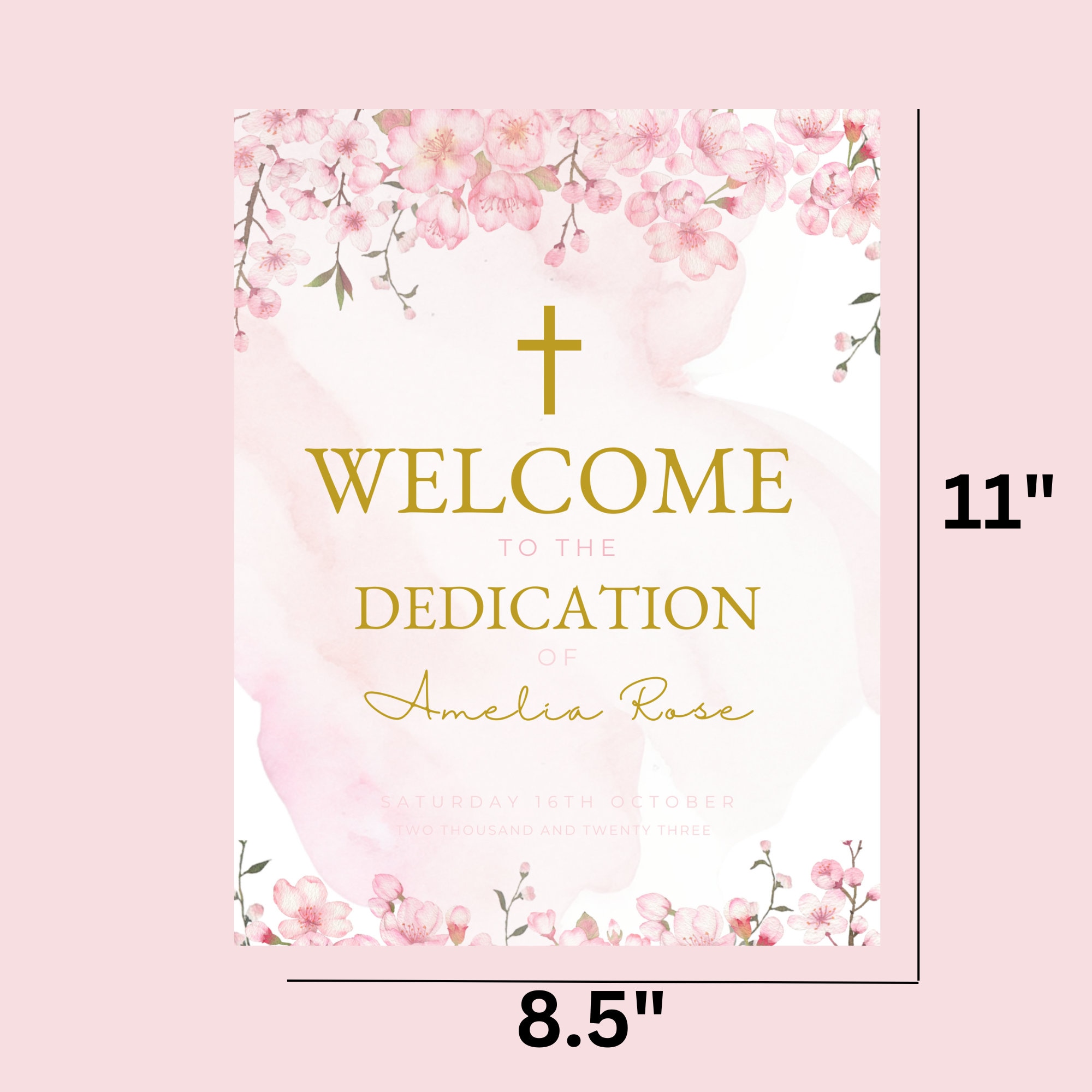 Girls Dedication Party Welcome Sign, Cherry Blossom Dedication Sign ...