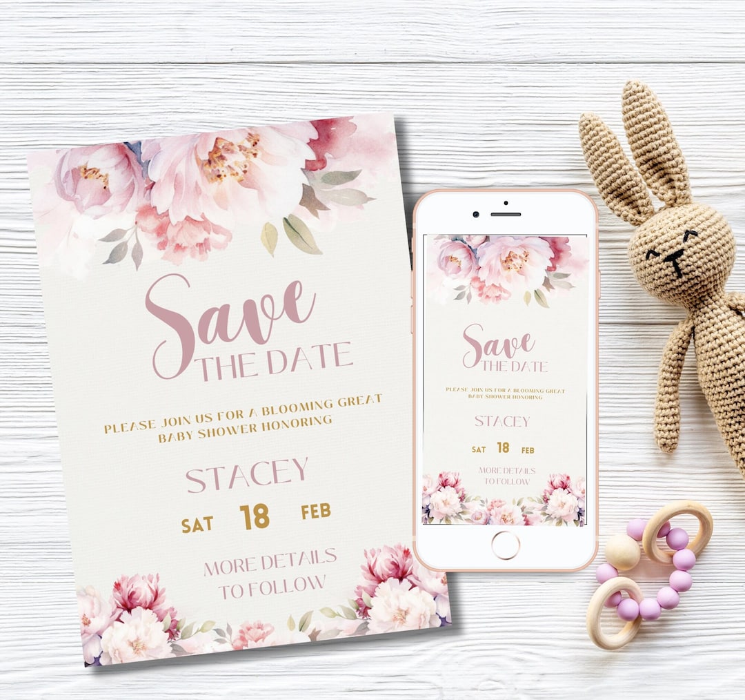 EDITABLE Pink Save the Date Boho Floral Baby Shower Save the Date Baby ...