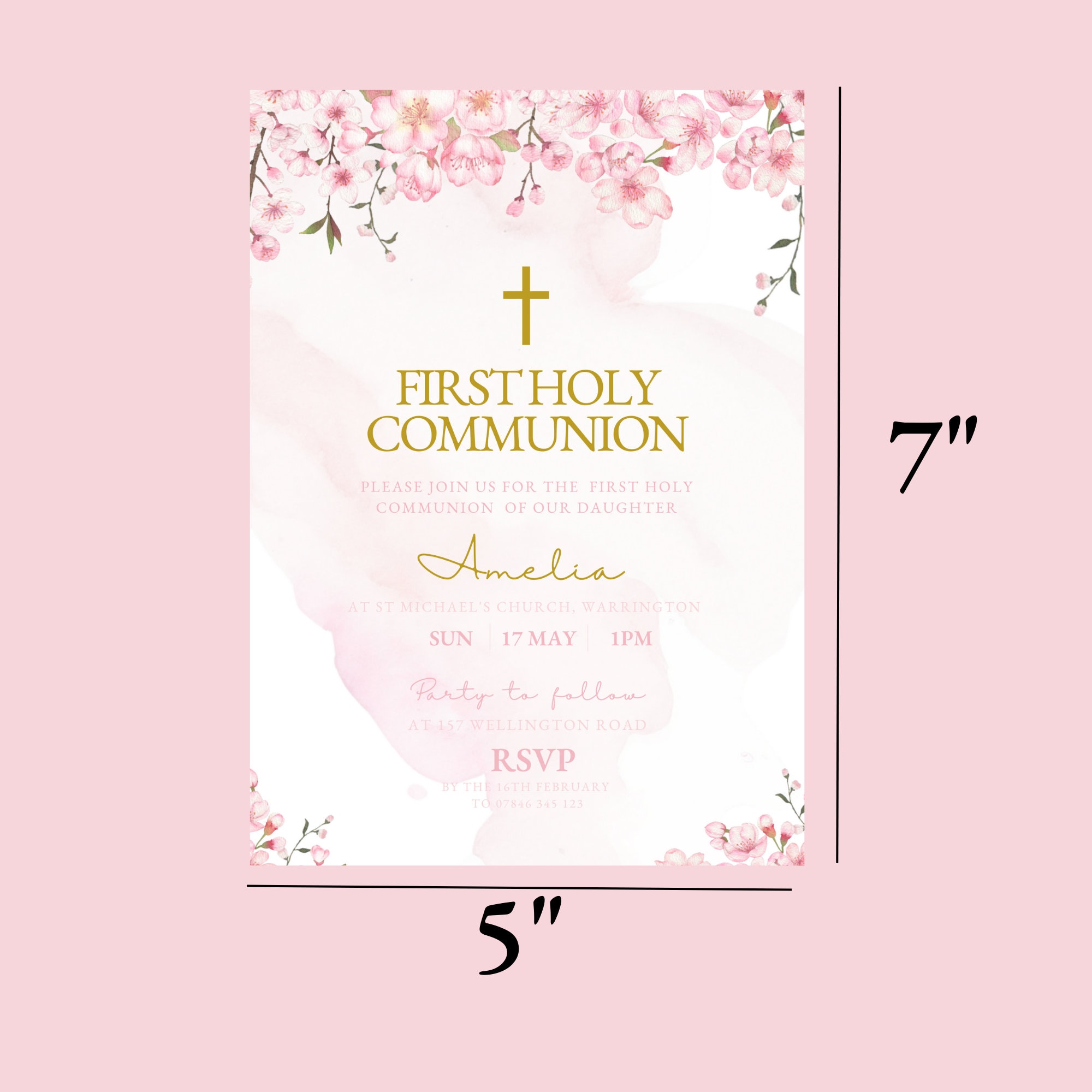Girls First Holy Communion Invitation, Printable 1st Communion Invite ...